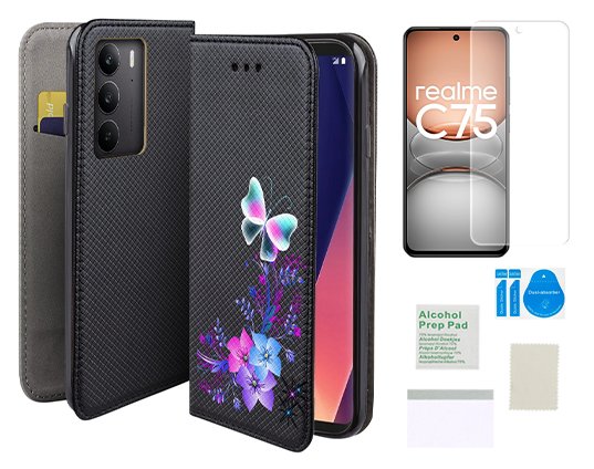 Etui z klapką do REALME C75 smart magnet motyl obudowa + folia ochronna ...