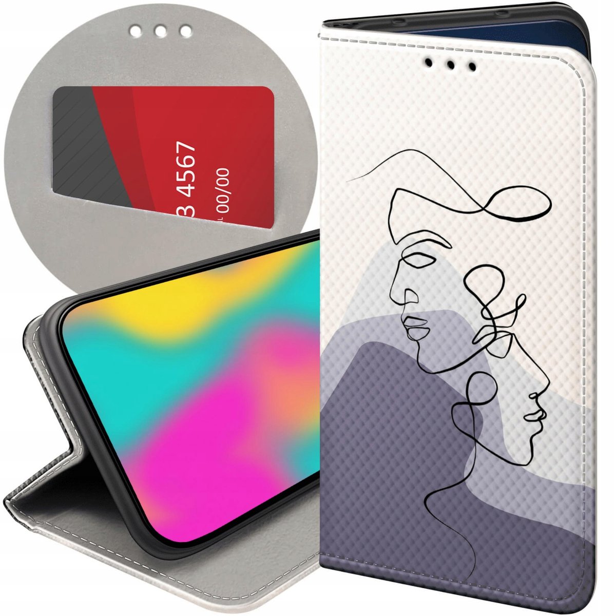 ETUI Z KLAPKĄ DO SAMSUNG GALAXY A03 WZORY CONTINUOUS LINE-ART KRESKA ...