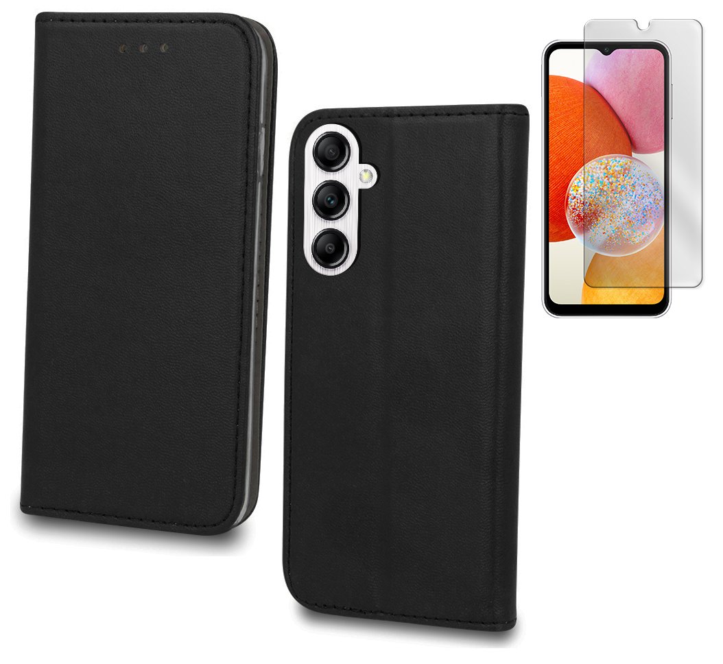 Etui z klapką do SAMSUNG GALAXY A14 4G 5G smart magnetic czarny + szkło ...