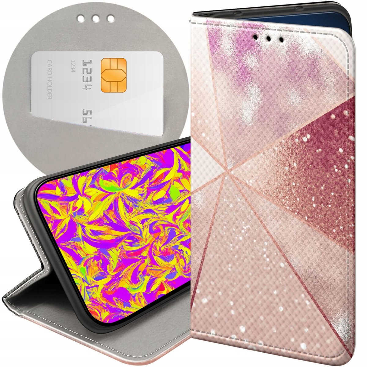 ETUI Z KLAPKĄ DO SAMSUNG GALAXY A55 5G WZORY RÓŻOWE ZŁOTO RÓŻ FUTERAŁ ...