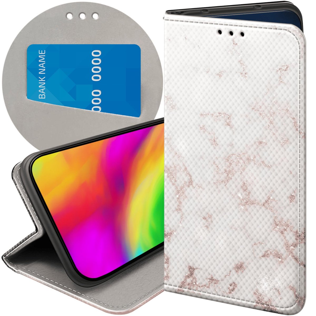 ETUI Z KLAPKĄ DO SAMSUNG GALAXY A70 WZORY BIAŁE KAMIEŃ KSZTAŁTY FUTERAŁ ...