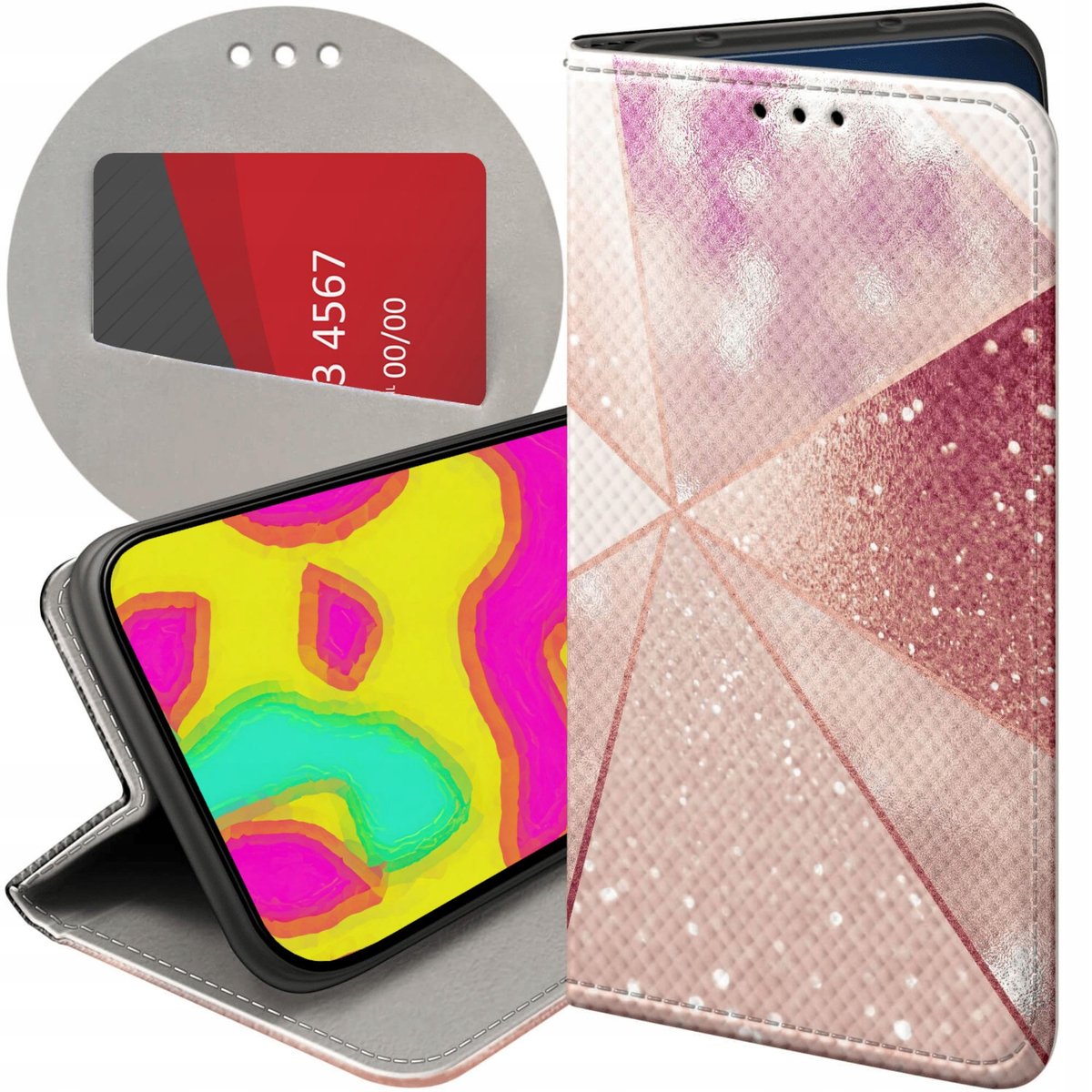 ETUI Z KLAPKĄ DO SAMSUNG GALAXY G530 GRAND PRIME WZORY RÓŻOWE ZŁOTO RÓŻ ...