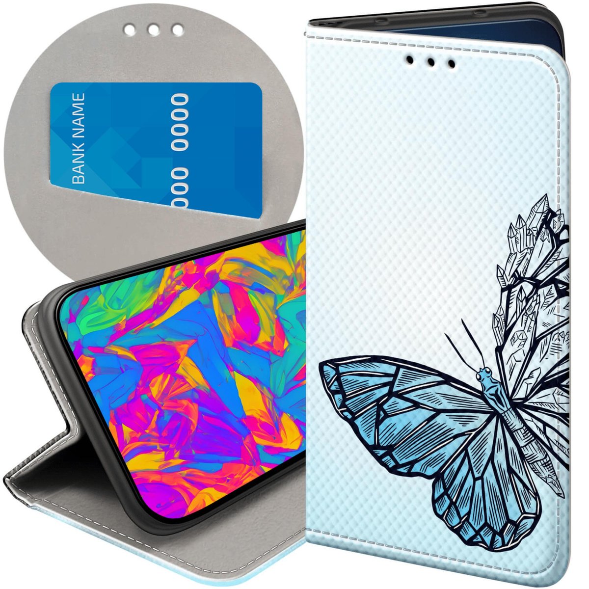 ETUI Z KLAPKĄ DO SAMSUNG GALAXY S24 ULTRA WZORY MOTYLE BUTTERFLY BARWNE ...