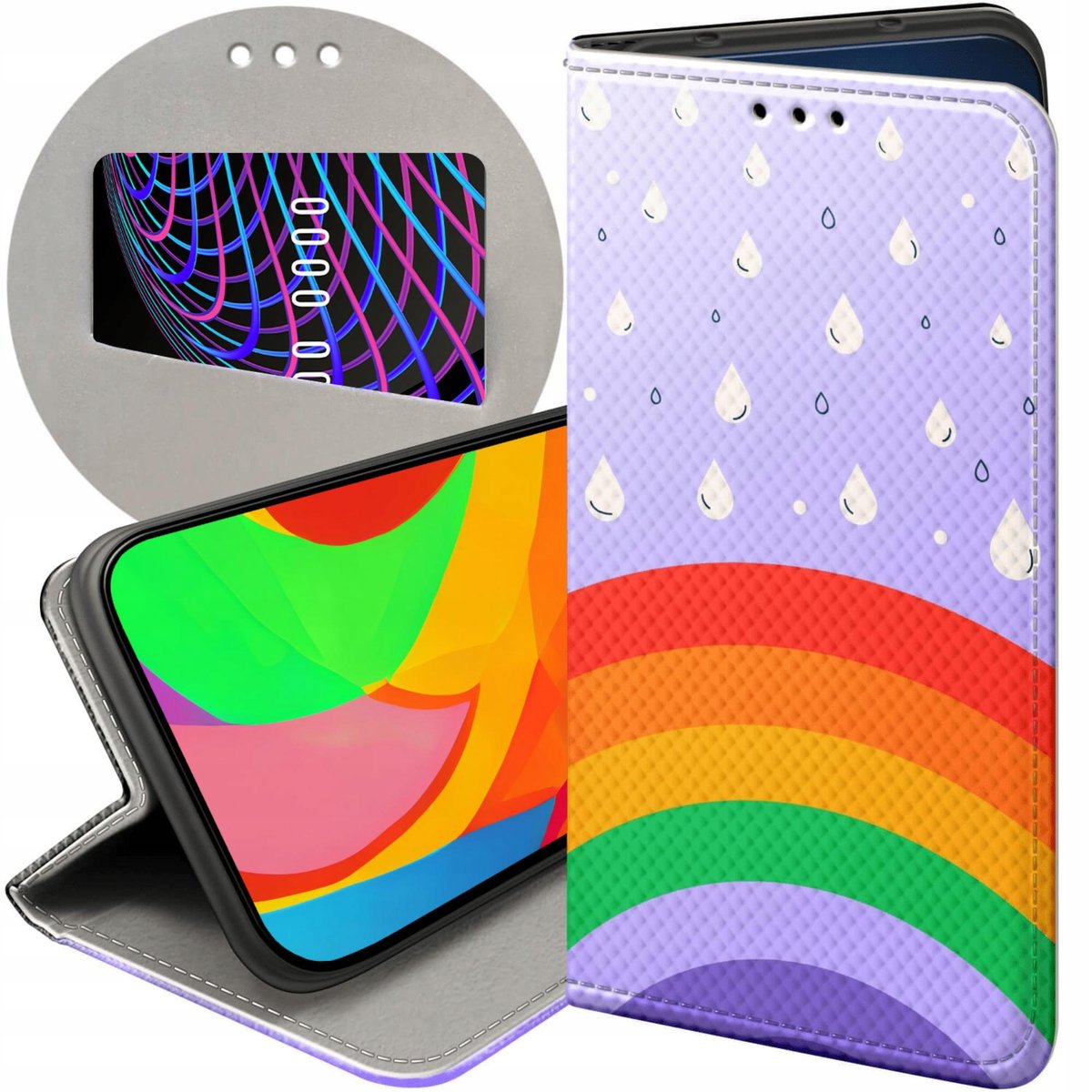 ETUI Z KLAPKĄ DO SAMSUNG GALAXY S24 ULTRA WZORY TĘCZA RAINBOW FUTERAŁ ...