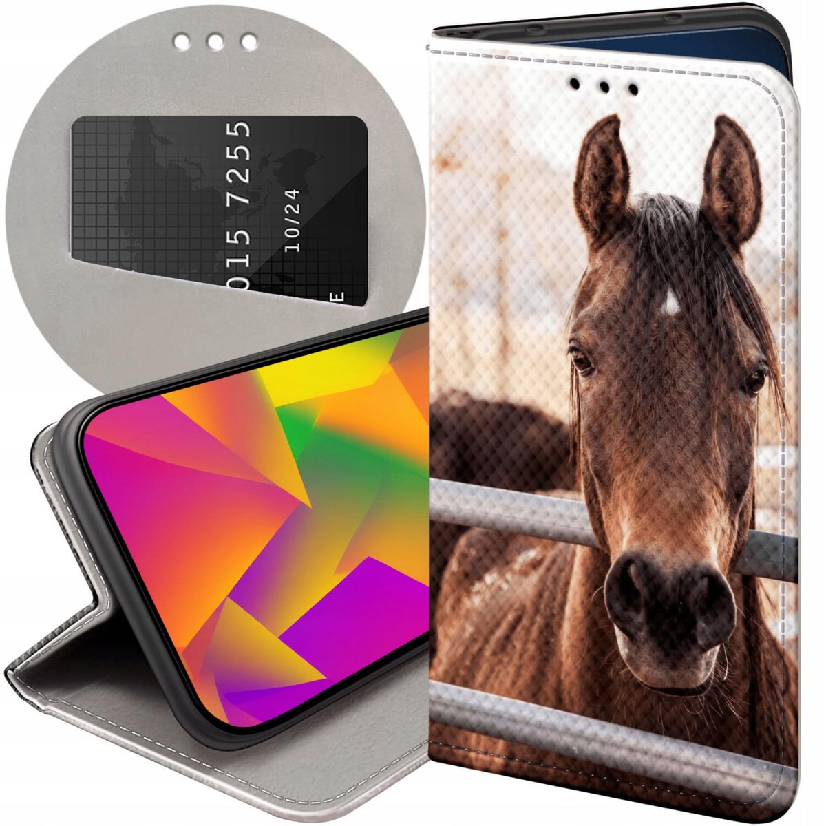 ETUI Z KLAPKĄ DO VIVO Y72 5G WZORY KONIE KUCE PEGAZY FUTERAŁ POKROWIEC ...