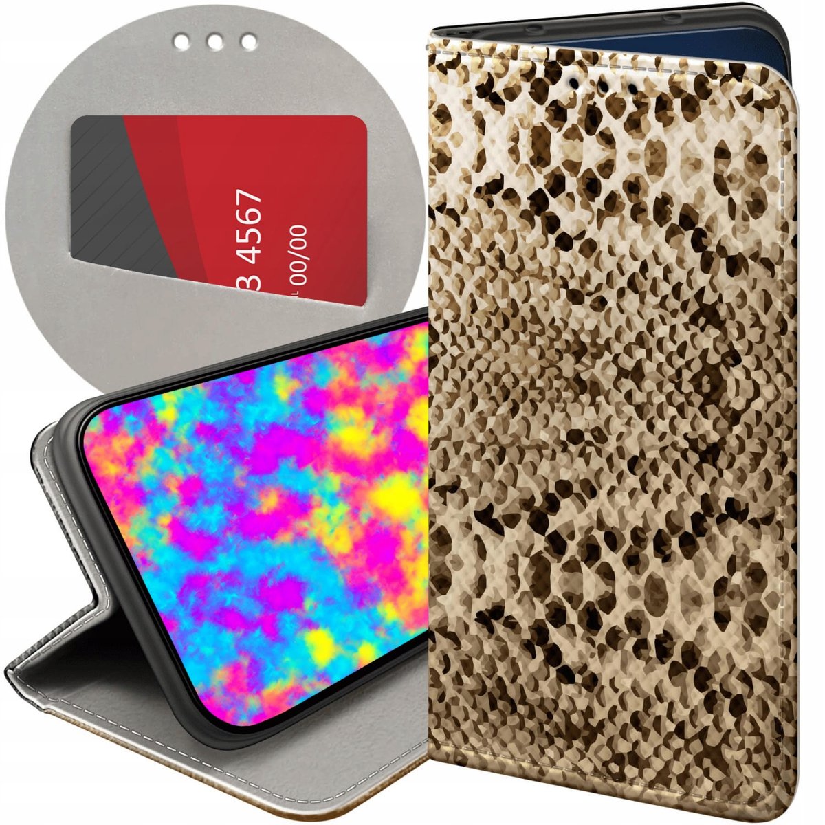 ETUI Z KLAPKĄ DO VIVO Y76 5G WZORY WĄŻ SKÓRA WĘŻA SNAKE FUTERAŁ ...
