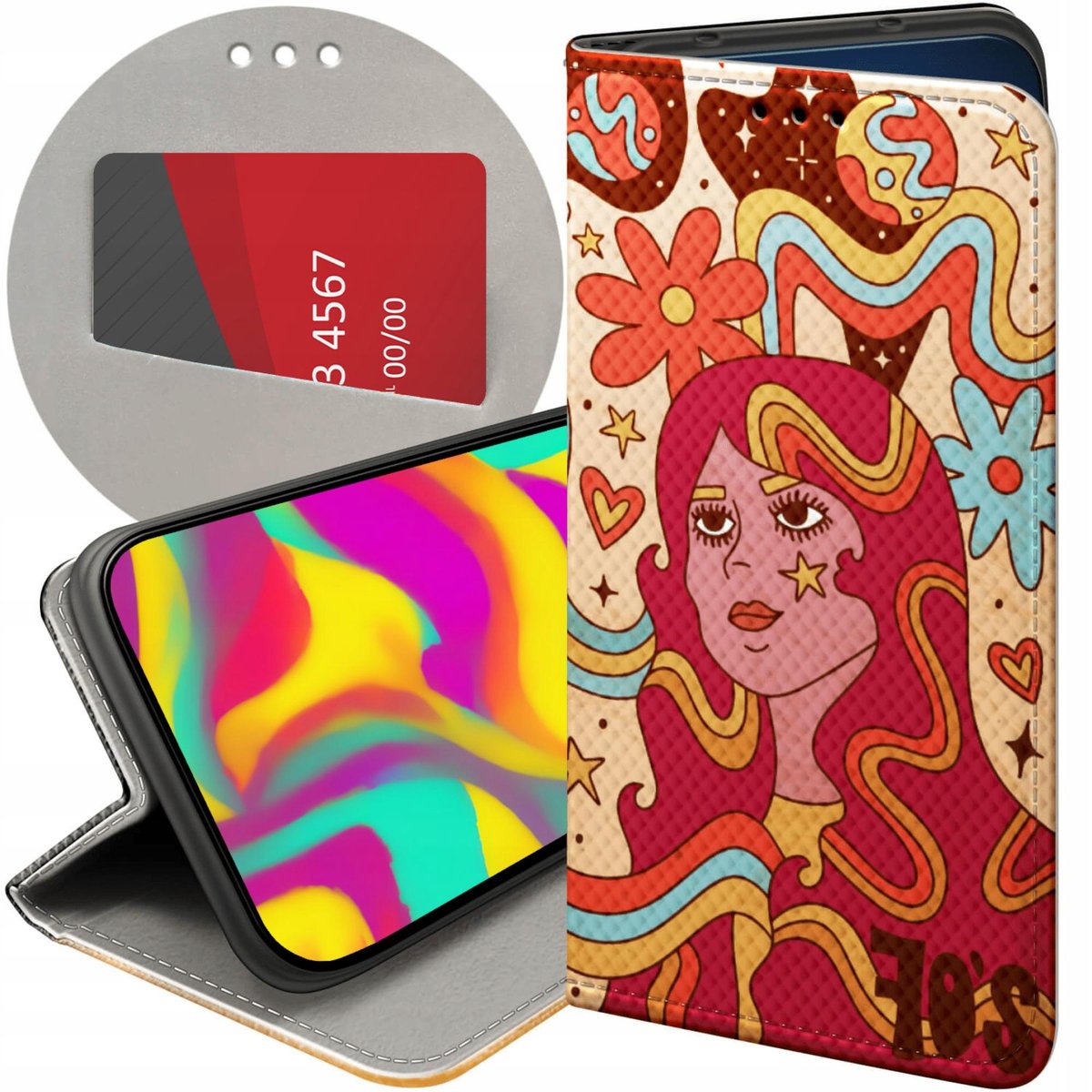 ETUI Z KLAPKĄ DO XIAOMI REDMI 13C 4G WZORY HIPPIE PEACE HIPPISI FUTERAŁ ...