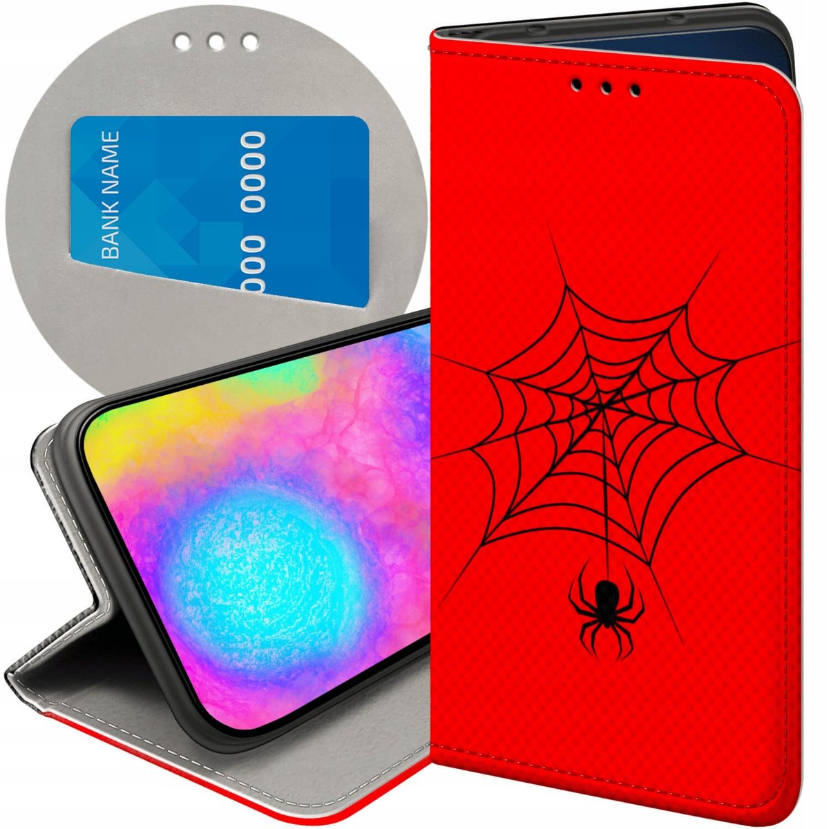 ETUI Z KLAPKĄ DO XIAOMI REDMI 9 WZORY PAJĄK SPIDER PAJĘCZYNA FUTERAŁ ...