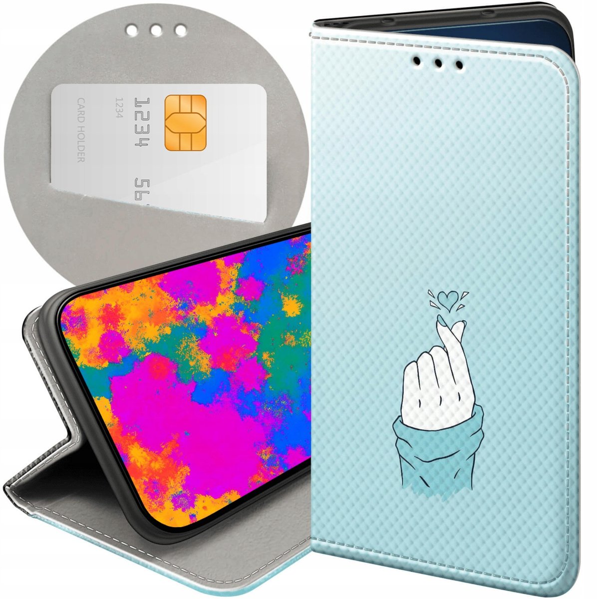 ETUI Z KLAPKĄ DO XIAOMI REDMI 9C WZORY NIEBIESKIE BLUE BLAU FUTERAŁ ...