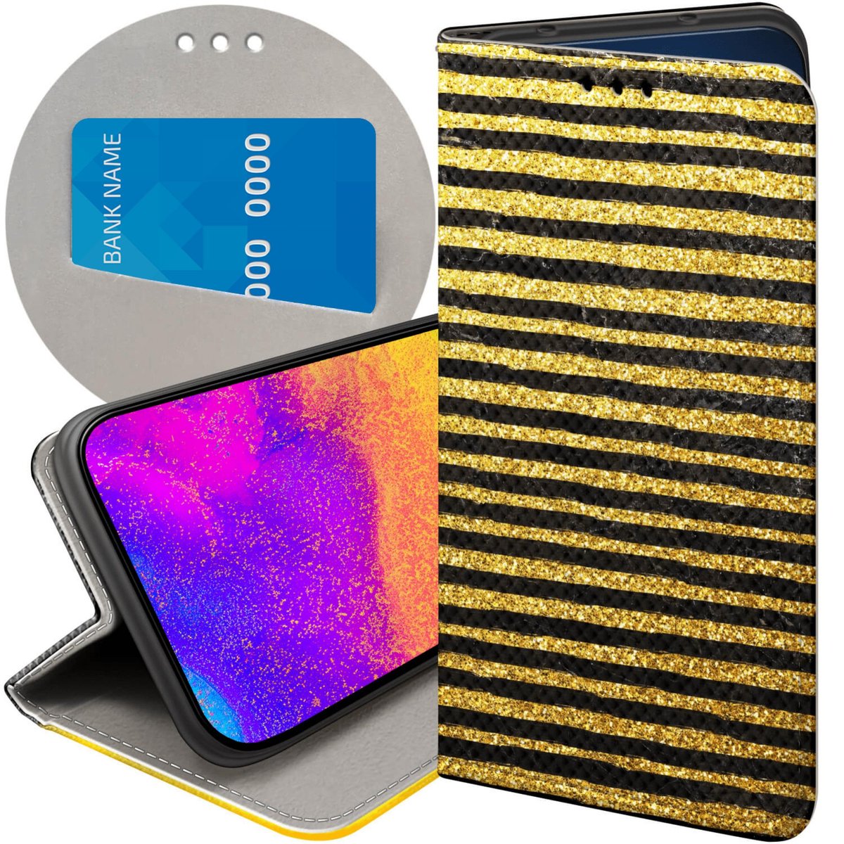 ETUI Z KLAPKĄ DO XIAOMI REDMI 9T / POCO M3 WZORY ZŁOTO GOLD RICH ...