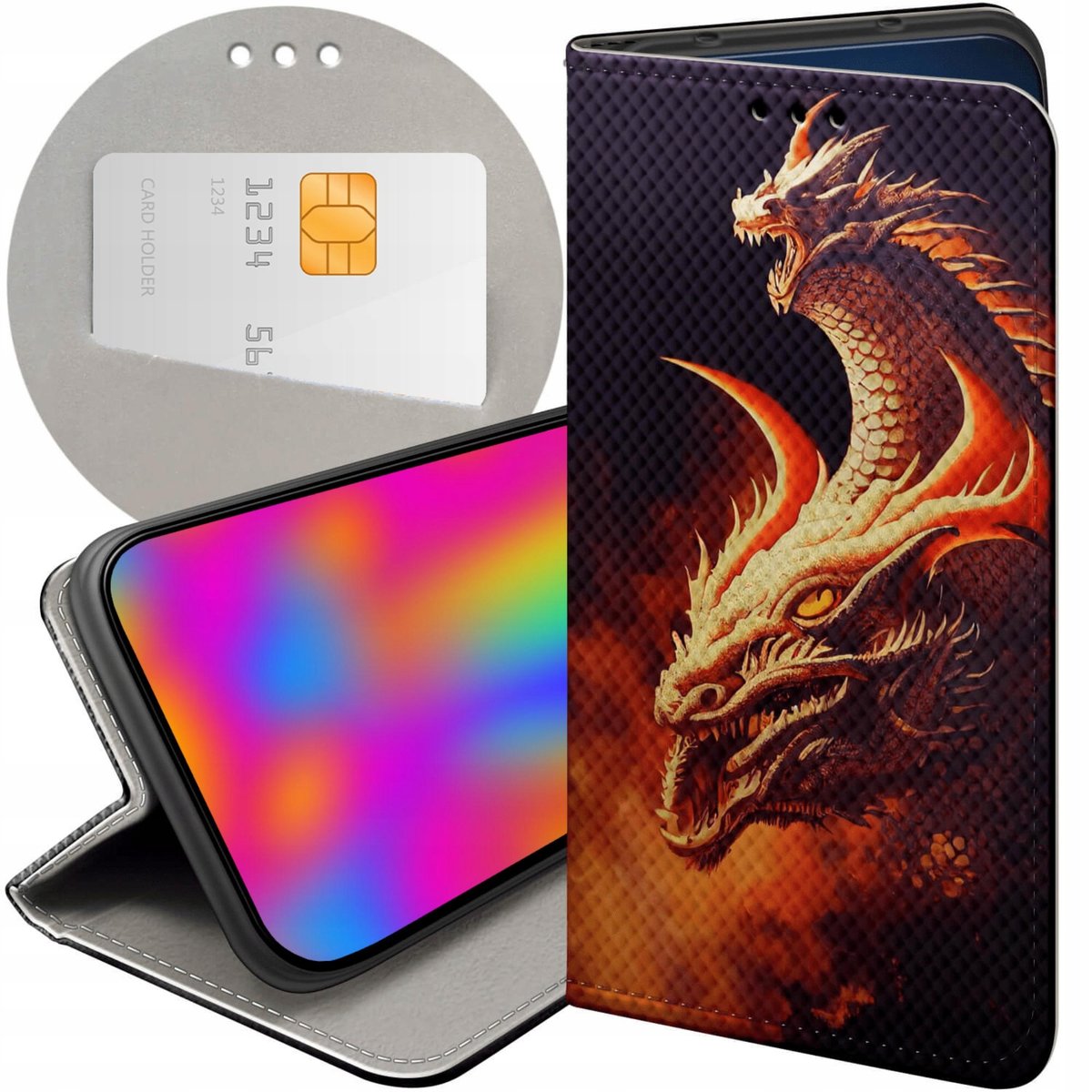 ETUI Z KLAPKĄ DO XIAOMI REDMI NOTE 10 5G WZORY SMOKI DRAGON TANIEC ...