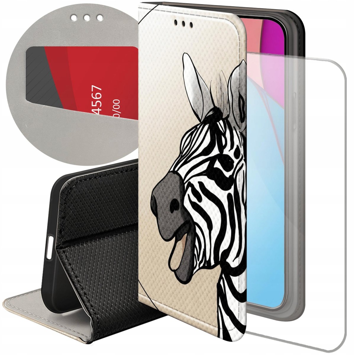 ETUI Z KLAPKĄ DO XIAOMI REDMI NOTE 12 4G WZORY ZEBRA ZEBERKA PASKI ...