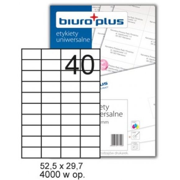 Etykiety 52,5x29,6 Biuro Plus 100 arkuszy - inna (Inny) | Sklep EMPIK.COM