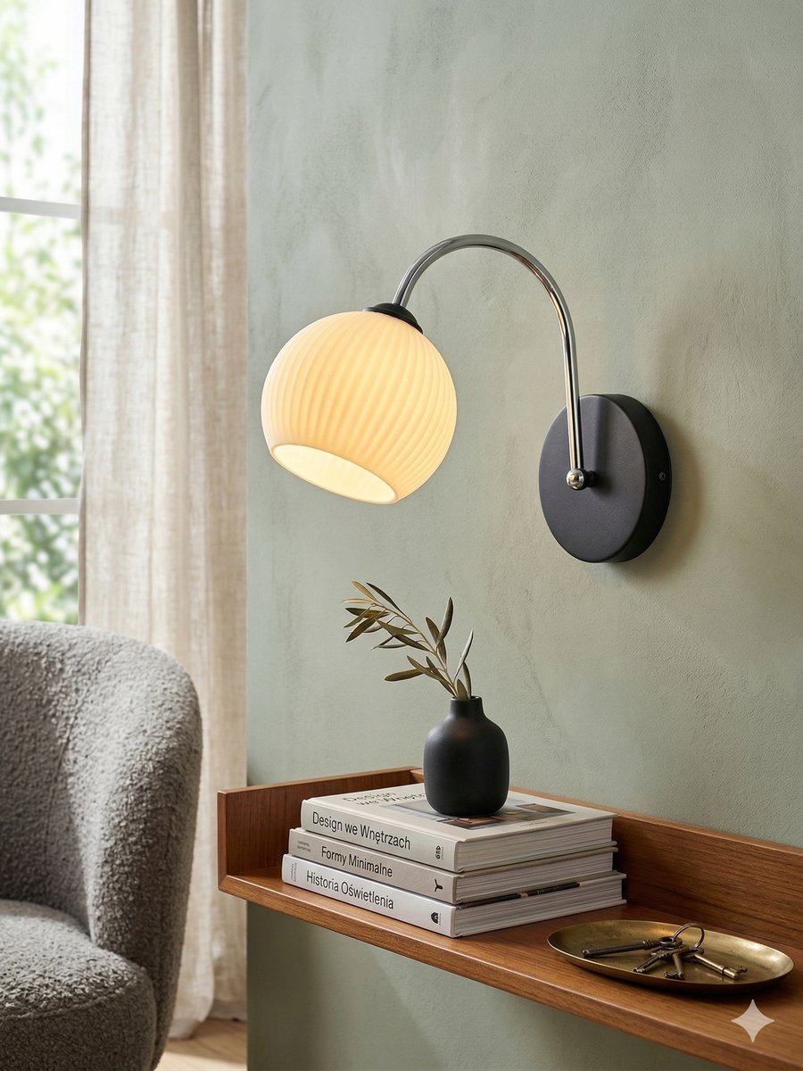 Euro-Lamp Kinkiet Ścienny Alva Czarny Klosz biały prążek 1X60W ...