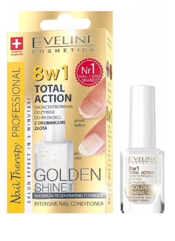 Eveline Cosmetics, Nail Therapy 8in1 Total Action Golden Shine ...