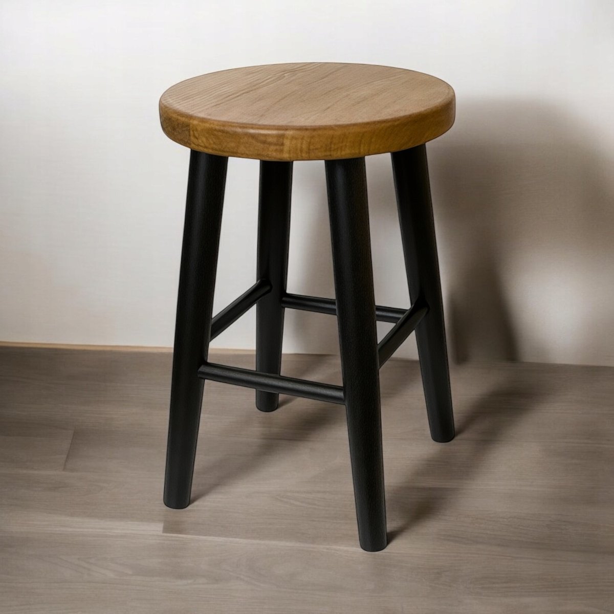 FAJNY ZGRABNY TABORET BUKOWY W KOLORZE CZARNYM BIAŁYM LOFT RUSTYKALNY ...