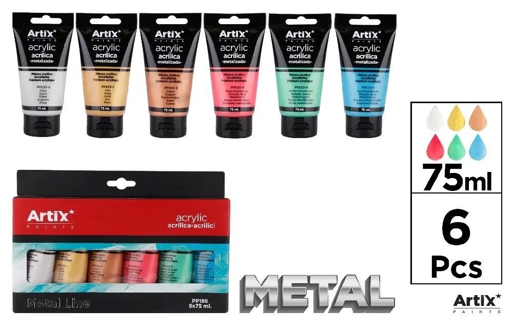 Farba akrylowa metal 75ml 6 kolorów - Inna marka | Sklep EMPIK.COM