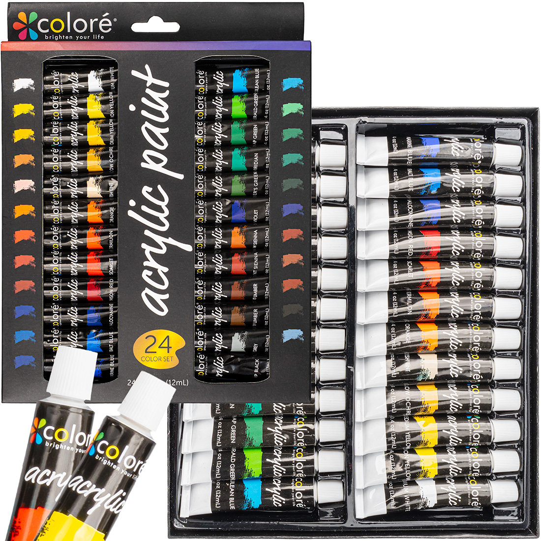 Farby akrylowe Duży zestaw farb akrylowych 24x12ml Farby akrylowe w ...