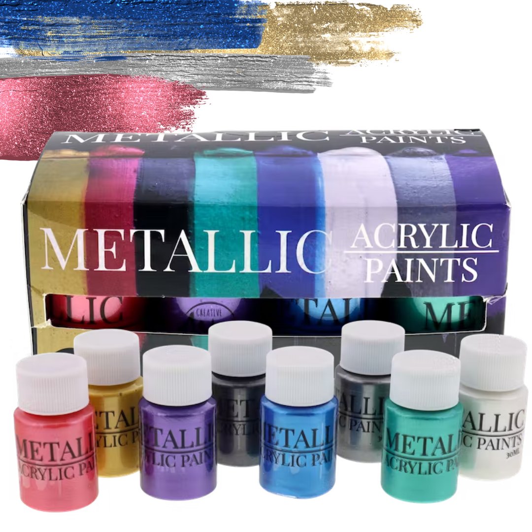 FARBY AKRYLOWE METALICZNE zestaw 8 kolorów x30ml metalizowane akryle ...