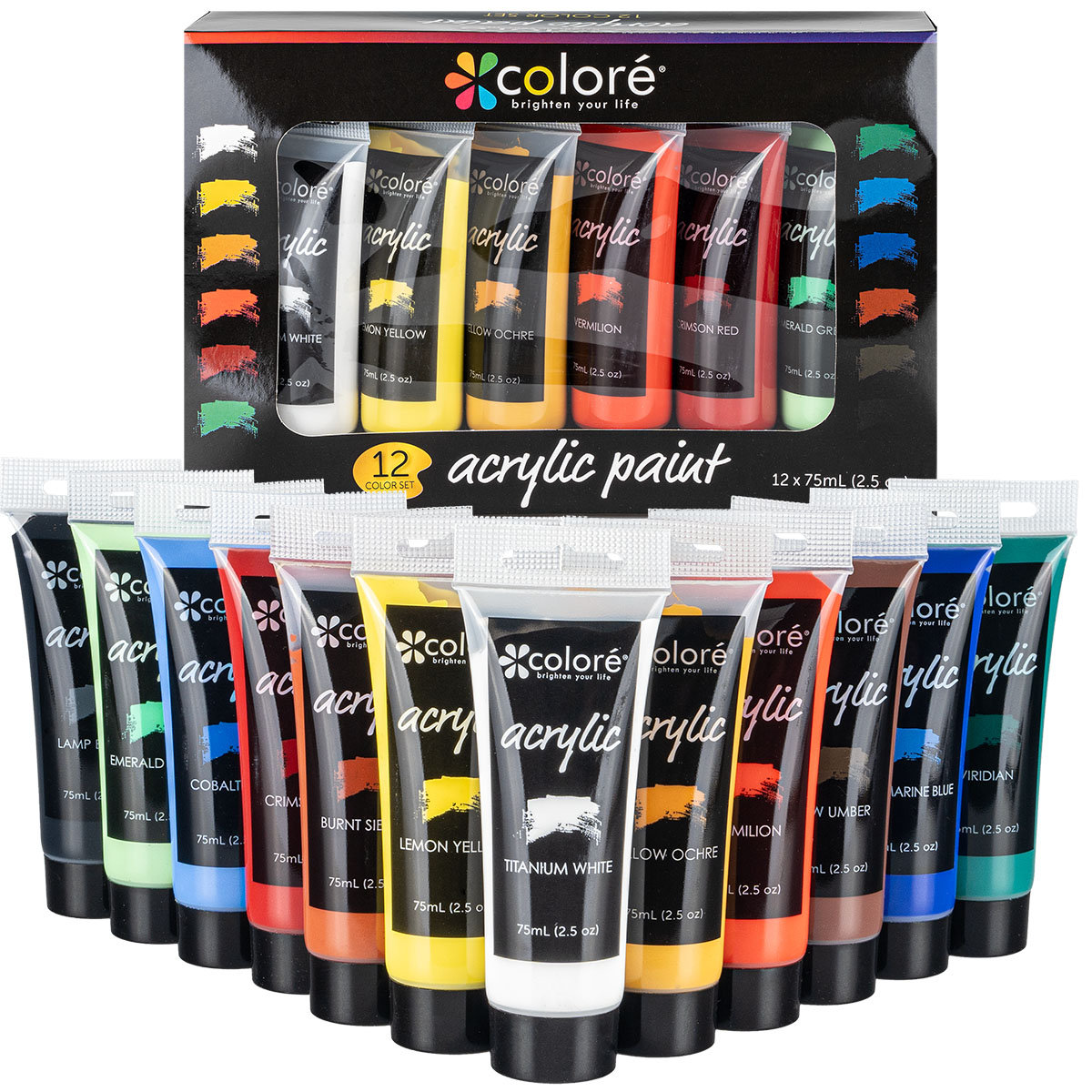 Farby Akrylowe Zestaw Farb Akrylowych w Tubkach 12 Kolorów 12x 75ml ...