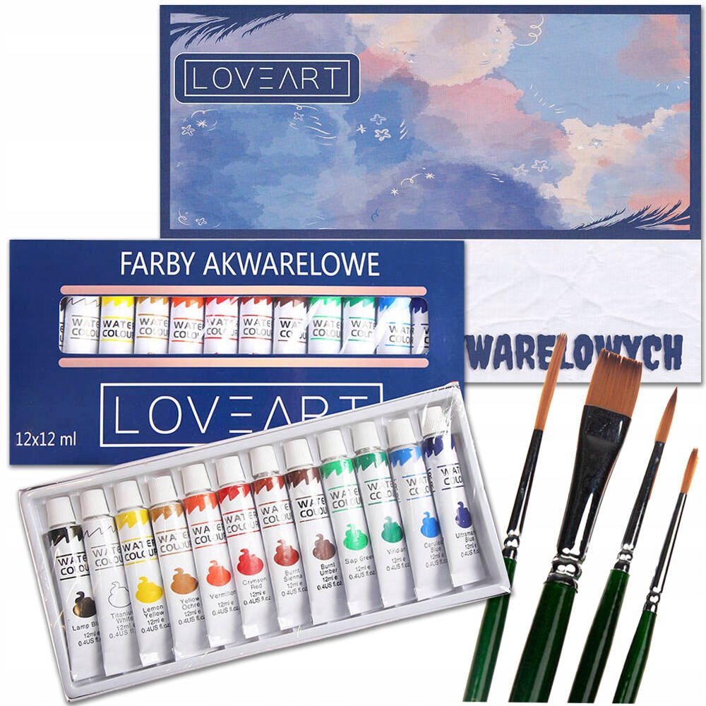 Farby akwarelowe Loveart 12ml 12 podstawowych kolorów Zestaw farb w ...