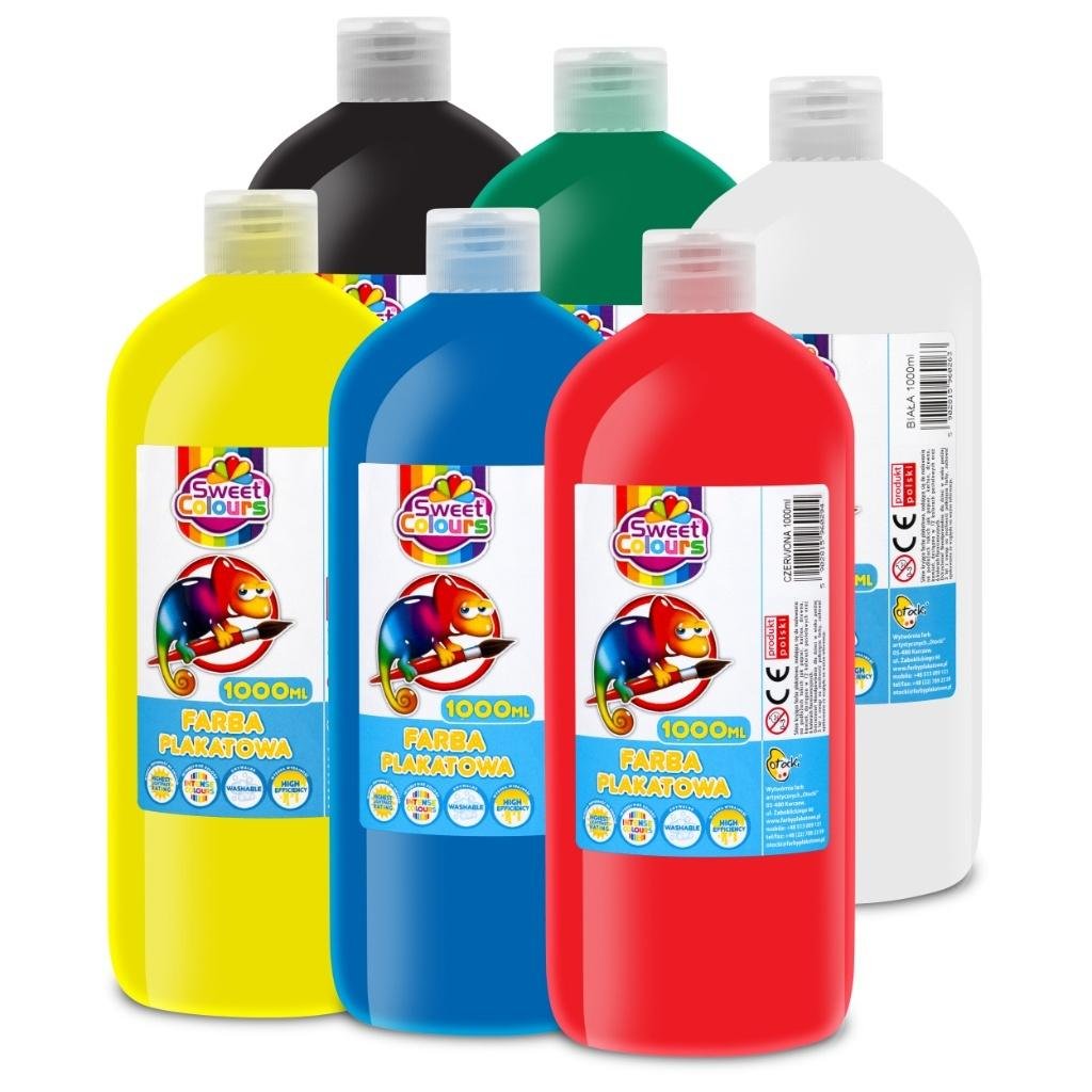 Farby plakatowe w butelkach 1000ml (6 kolorów) - Inna marka | Sklep EMPIK.COM