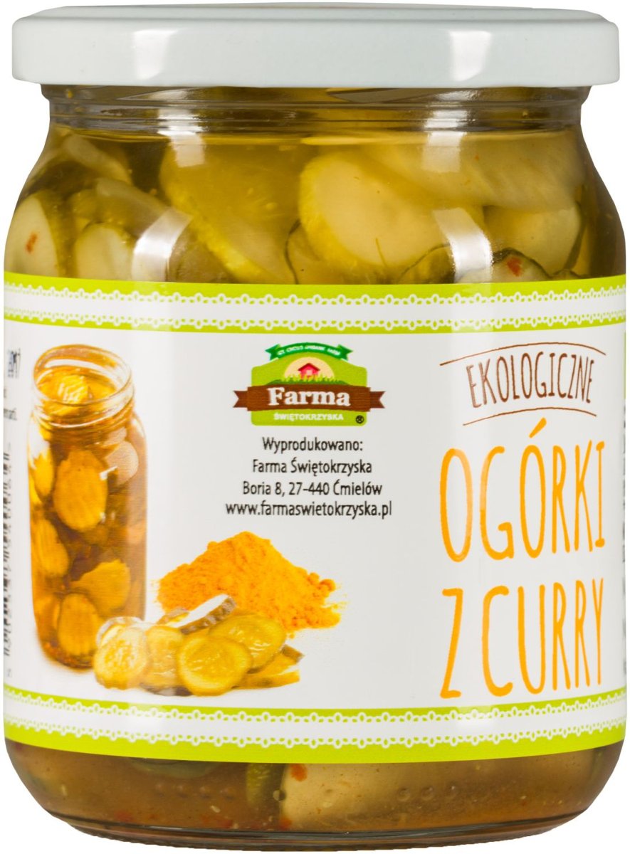 Farma Świętokrzyska, ogórki z curry bezglutenowe bio, 480 g (320 g ...