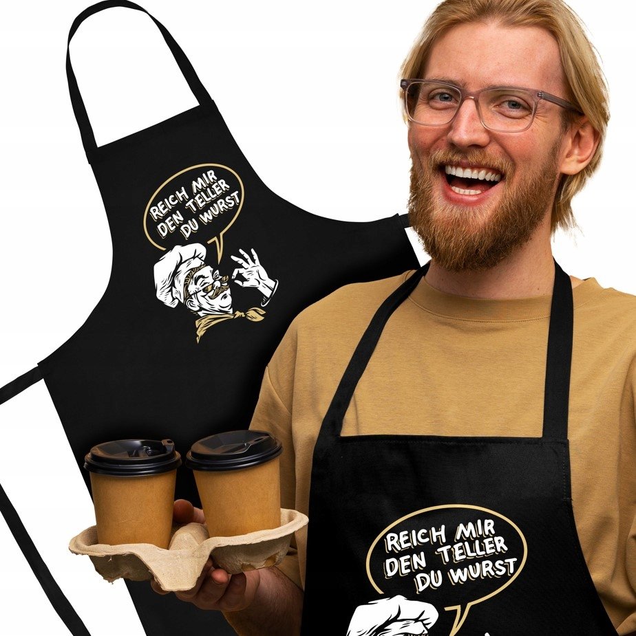 FARTUCH DO GRILLOWANIA CZARNY 220g NADRUKIEM REICH MIR DEN TELLER DU ...