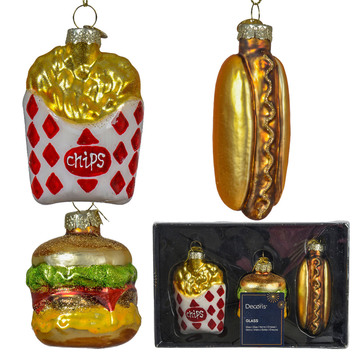 Fast food - szklane zawieszki choinkowe - kpl. 3 szt. - Kaemingk ...