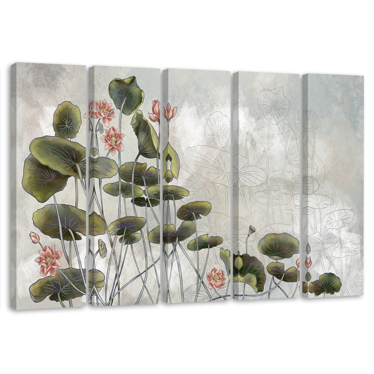 Feeby Obraz 5 Częściowy Na Płótnie, Feeby Czerwona Lilia Wodna 150X100 ...