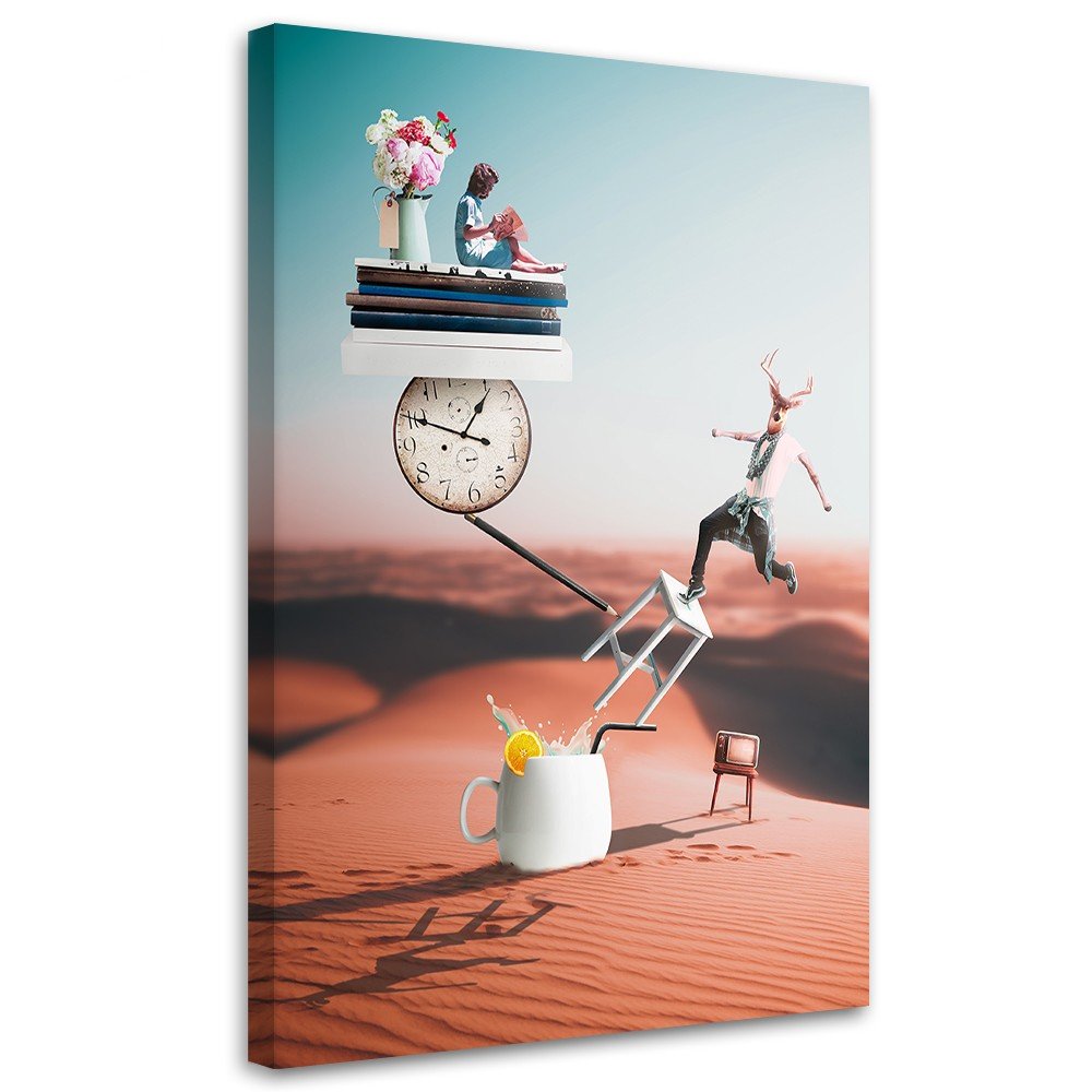 Feeby Obraz na płótnie, FEEBY Pustynia Książki Jeleń Zegar Kwiaty ...