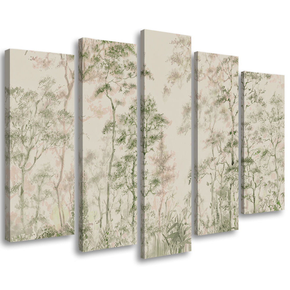 Feeby Obraz pięcioczęściowy na płótnie, FEEBY Wysokie cienkie drzewa ...