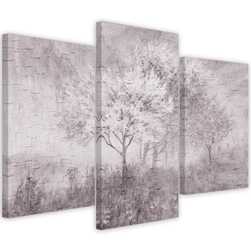 Feeby Obraz Tryptyk Na Płótnie, Feeby Kwitnące Drzewo Na Łące Stare Czarno-Białe 90X60 - Feeby ...