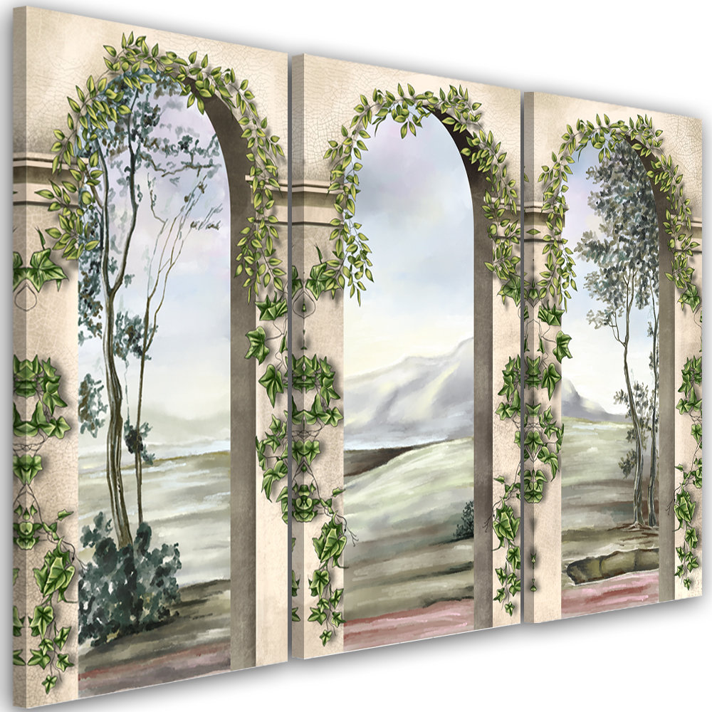 Feeby Obraz trzyczęściowy na płótnie, FEEBY Kolumny i łuki z bluszczem ...