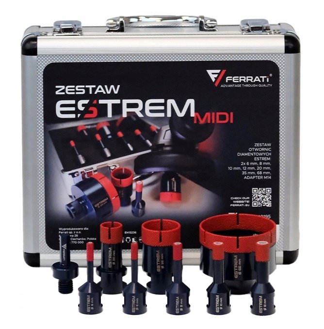 FERRATI ZESTAW OTWORNIC DIAMENTOWYCH ESTREM MIDI 6-68 mm + ADAPTER M14 ...