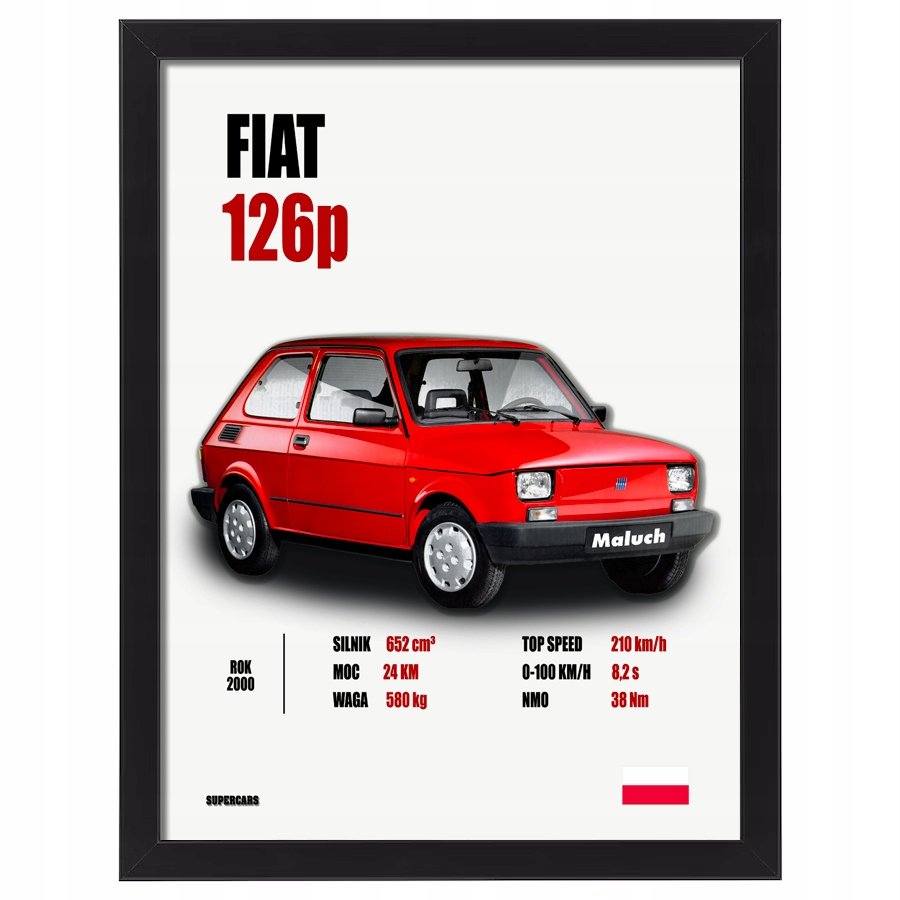 Fiat 126p obraz w ramce na ścianę maluch samochód 30x20 cm - BELATONI ...