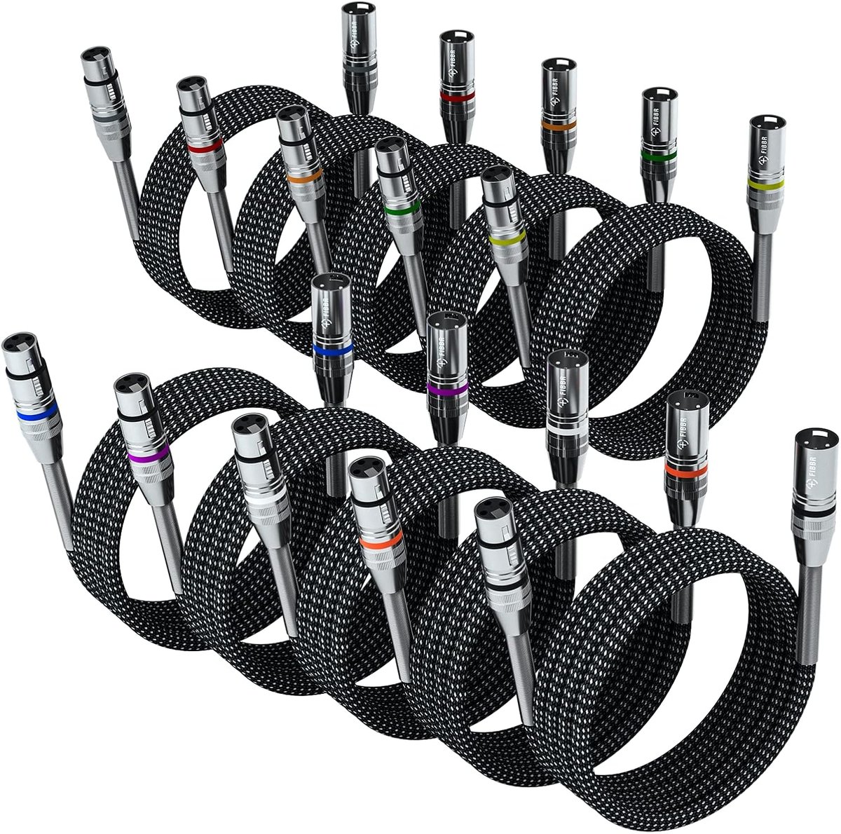 FIBBR Kabel XLR Mikrofonowy 7,6 m Nylonowy Zestaw 10 Sztuk Męski-żeński ...