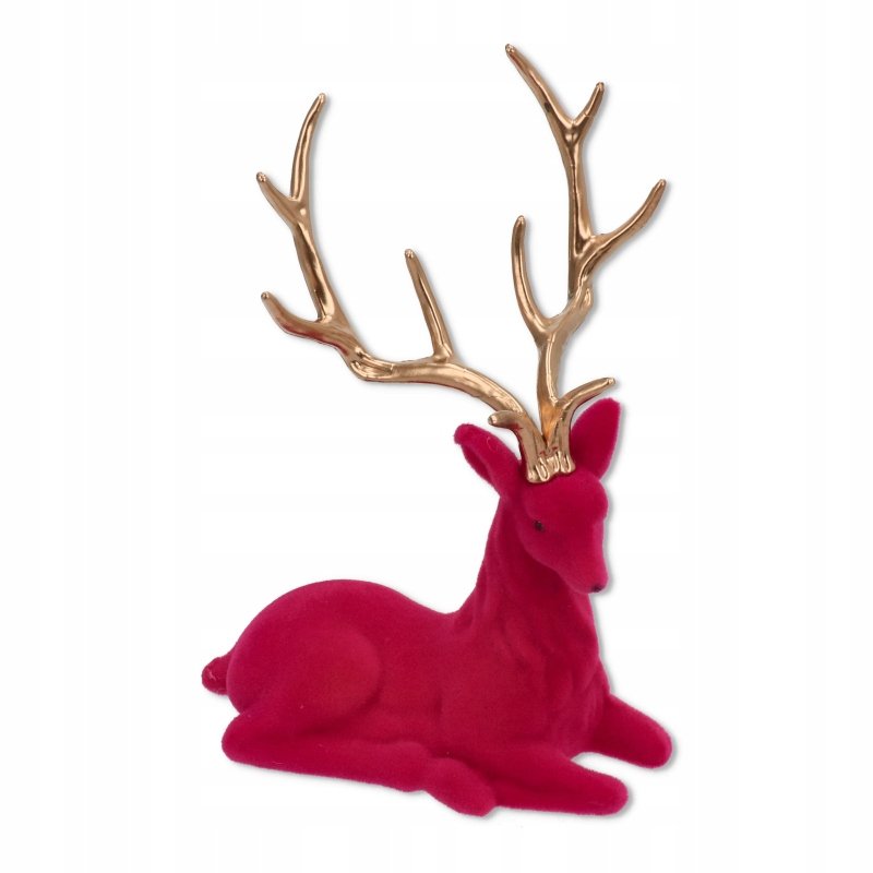 FIGURKA JELEŃ RENIFER FLOKOWANY RÓŻOWY ZE ZŁOTYMI ROGAMI Dekoracja ...