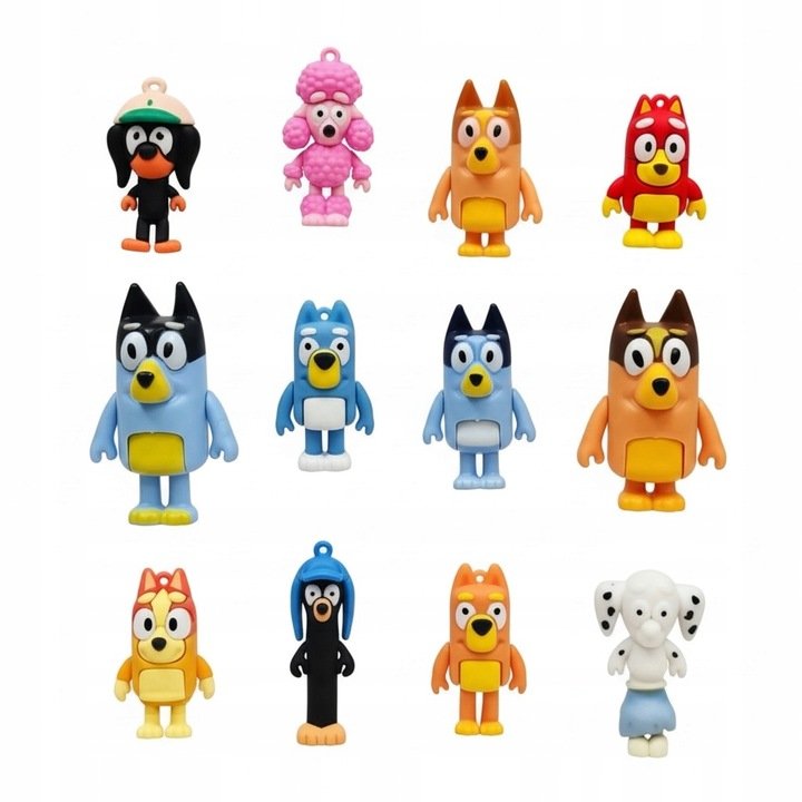 FIGURKI BLUEY Z RODZINĄ BLUE CAŁY ZESTAW 12 SZTUK pieski happy dog ...