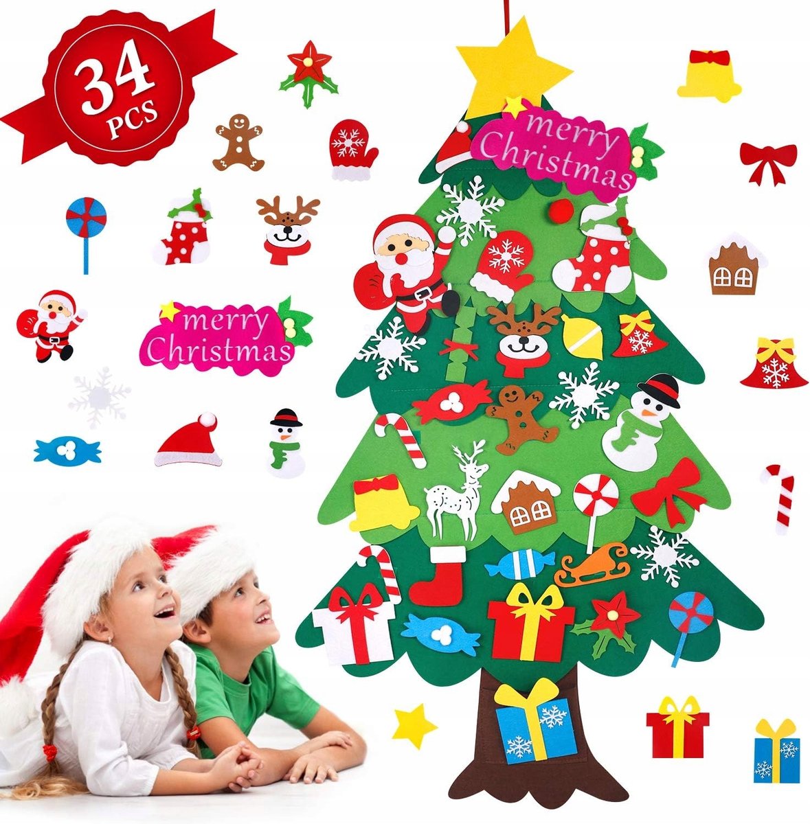 Filcowa Choinka Bożonarodzeniowa 34Wyjmowanych Ornamentów 113Cm Zrób To ...