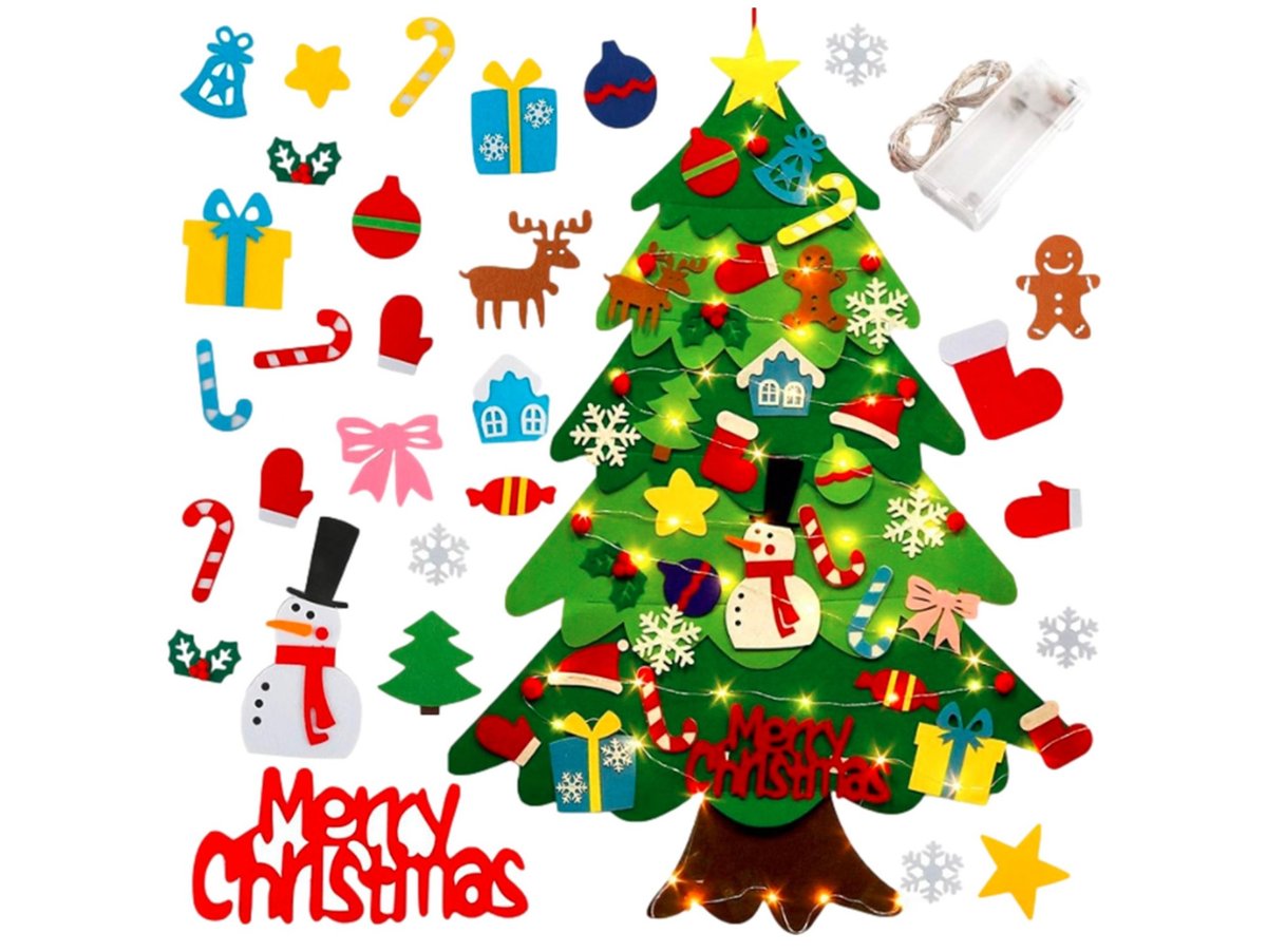 Filcowa Choinka Diy 100Cm Na Ścianę Z Ozdobami Lampkami 50 Led ...