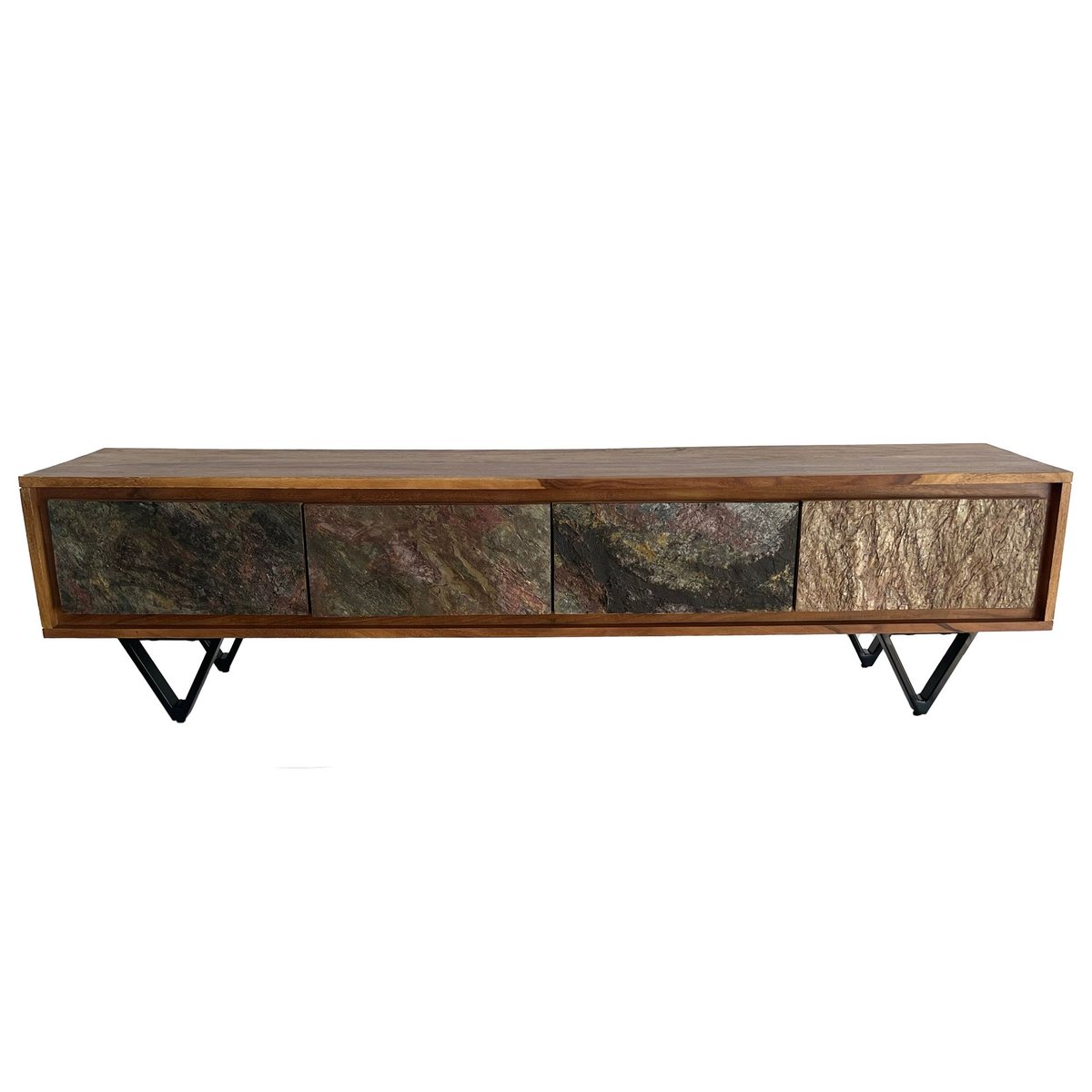 FineBuy Szafka RTV Litego Drewna Sheesham 160 cm Front Kamień Metal ...