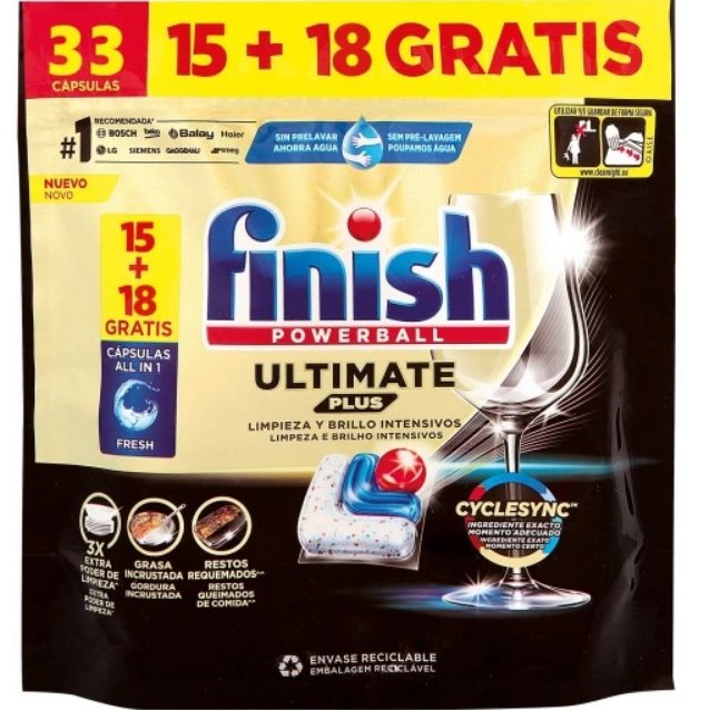 Finish Ultimate Plus Kapsułki do zmywarki 33 szt (15+18 ) - FINISH ...