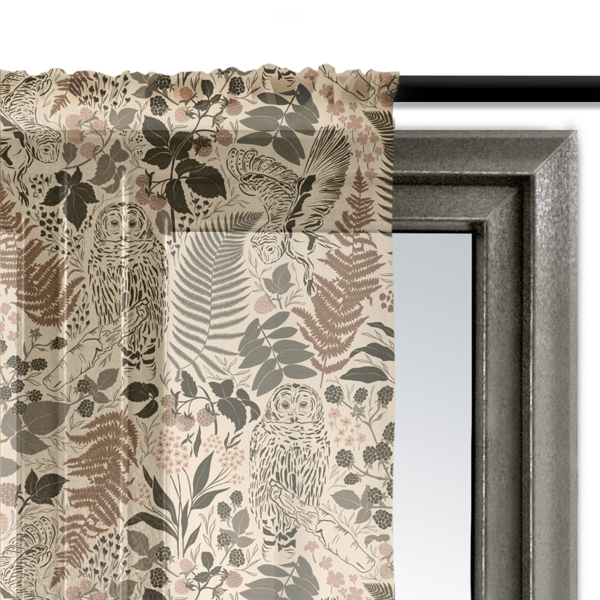 Firana AUTUMN wzór AT09 | sowy i leśne rośliny 140 x 230 cm - Decordruk ...