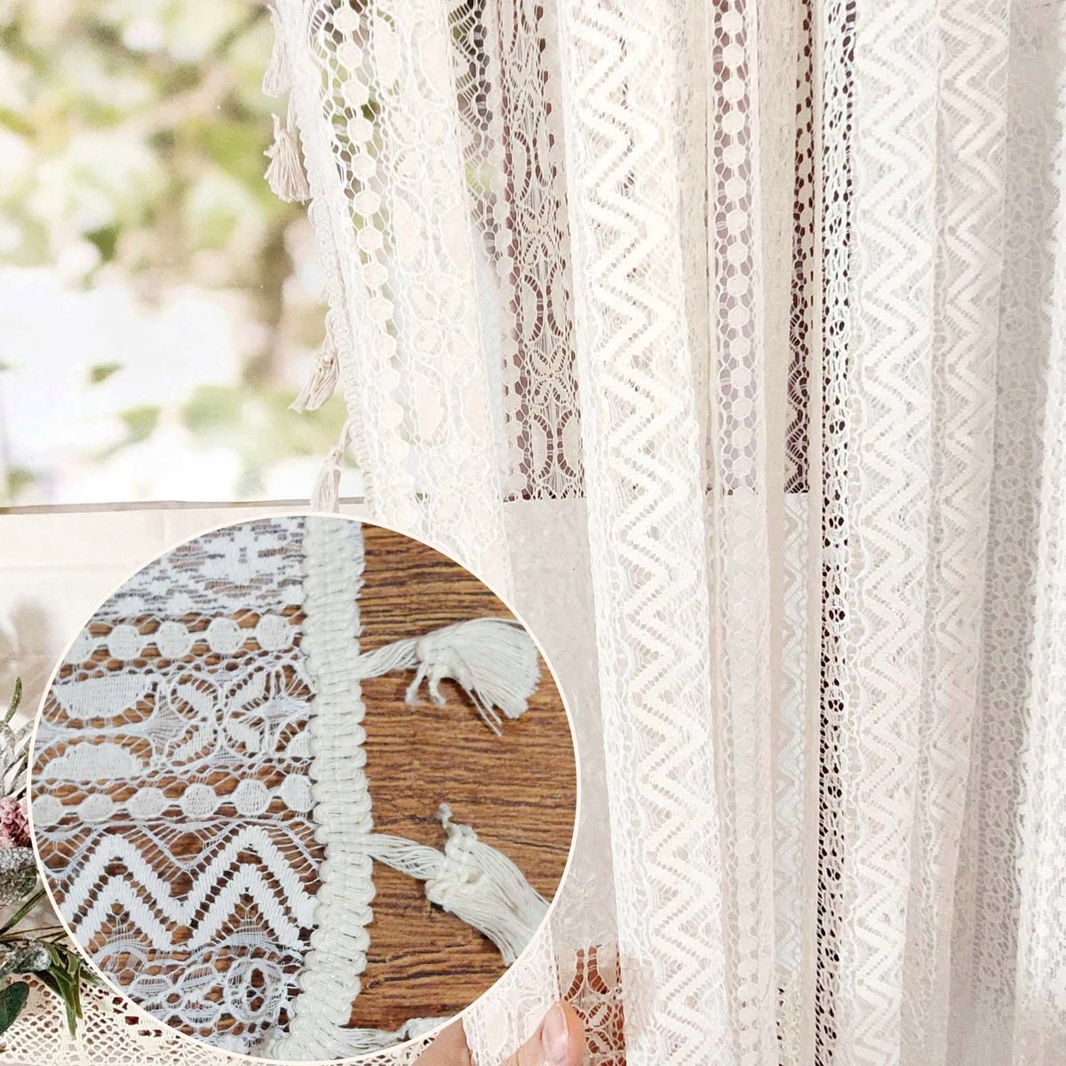 Firana gotowa biała koronkowa do pokoju boho frędzle TUNEL 150/250cm - Zpotrzebyserca | Sklep ...