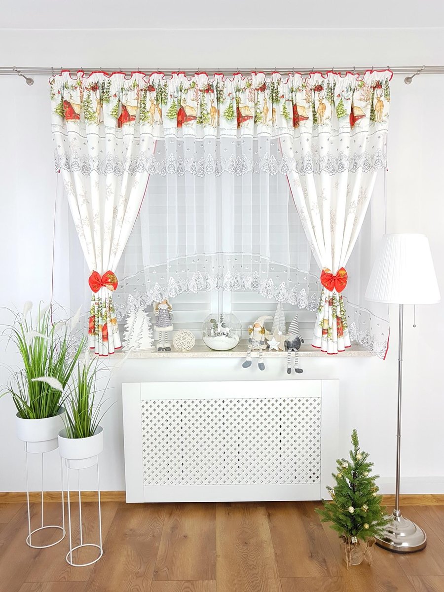 Firana gotowa z motywem świątecznym- renifery, świąteczne firanki ...