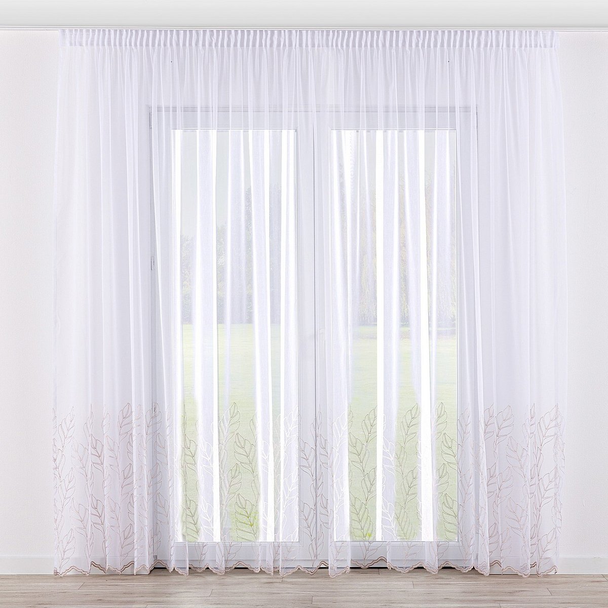 Firana na taśmie, biały ze złotym wzorem, Woale i firany - Dekoria ...