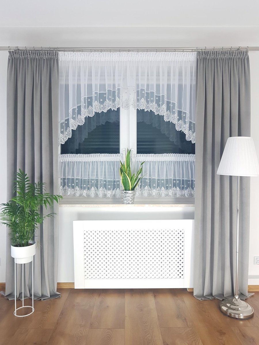 Firanka do kuchni z haftem, zazdrostki-szara, firanki do kuchni ...