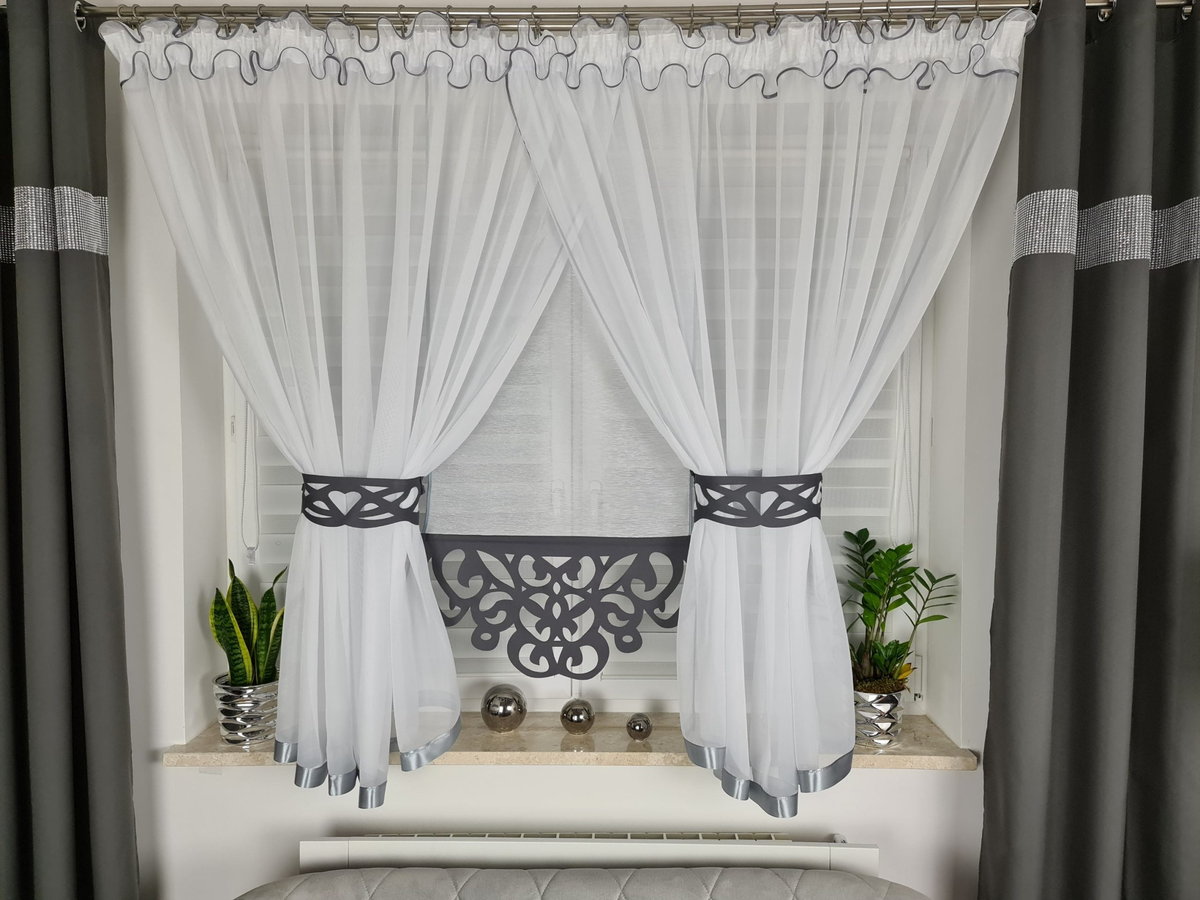 Firanka z panelem- szara, firana panele, firana do salonu - Firany Gotowe Wyprzedaż | Sklep ...