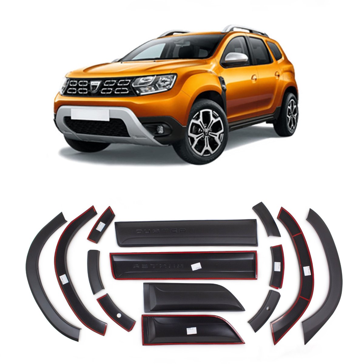 Flary i listwy ochronne na drzwi komplet czarne Dacia Duster 2018 do ...